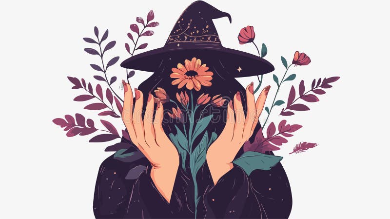 Witch Hands Holding Mystic Flower Boho Stock Vector - Illustration of ...