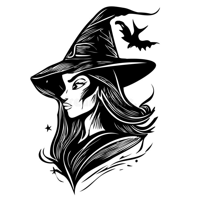 Witch in Hat Sketch Hand Drawn in Doodle Style Vector Illustration ...