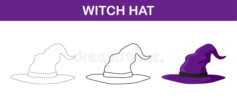 Witch Hat Tracing and Coloring Worksheet for Kids Stock Vector ...