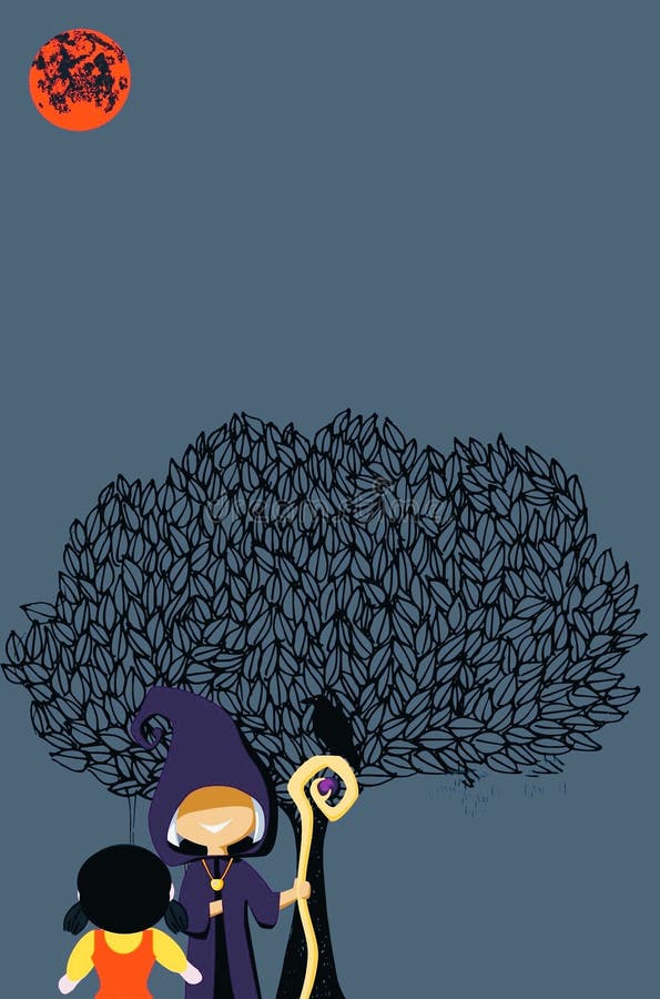 A Witch at the Haunted Tree Mesmerising Girl Stock Illustration ...