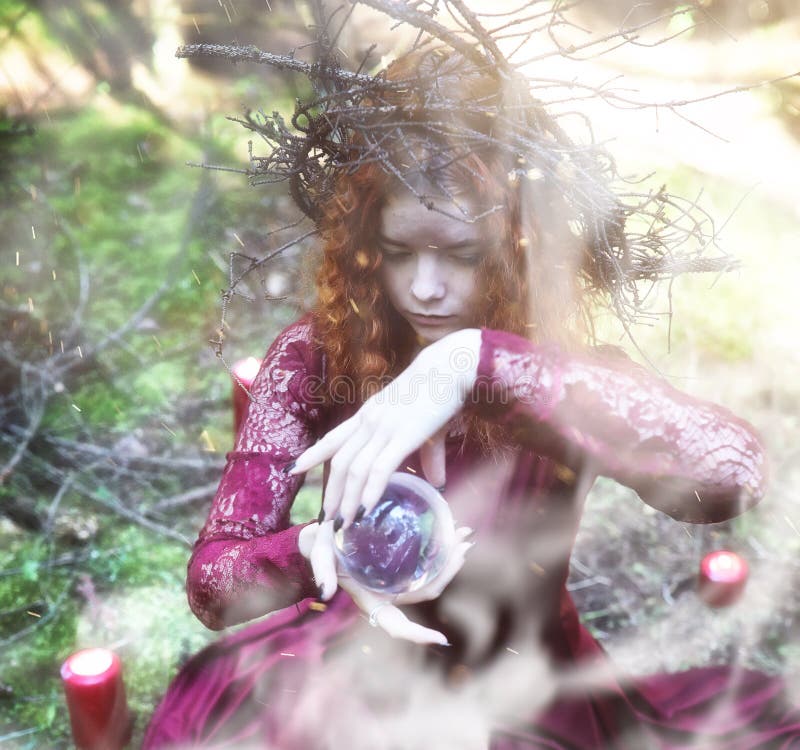 Witch ritual in a forest stock image. Image of black - 125942349