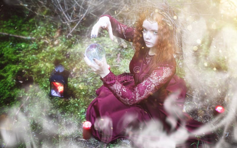 Witch ritual in a forest stock photo. Image of adult - 114048374