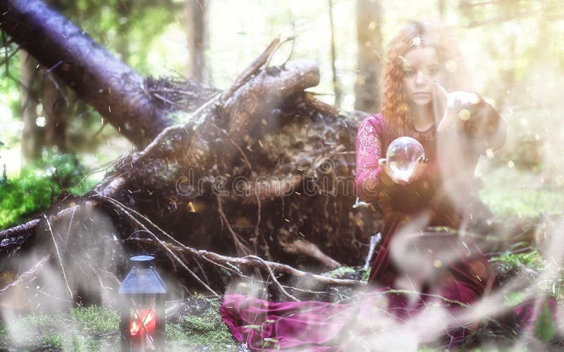 Witch ritual in a forest stock image. Image of costume - 108801509