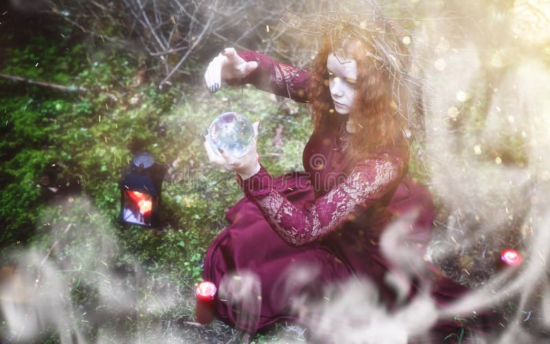 Witch ritual in a forest stock photo. Image of curse - 114048994
