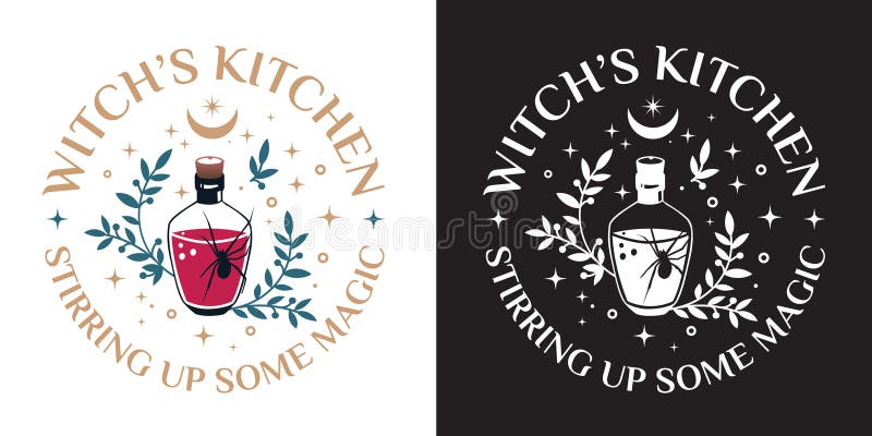 Witch Kitchen Logo Featuring Potion Bottle and Magical Elements Stock ...