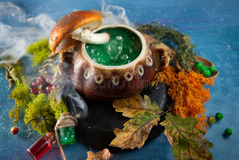 Witch Kitchen. Witcher Magic Cauldron with Green Boiling Poison and ...