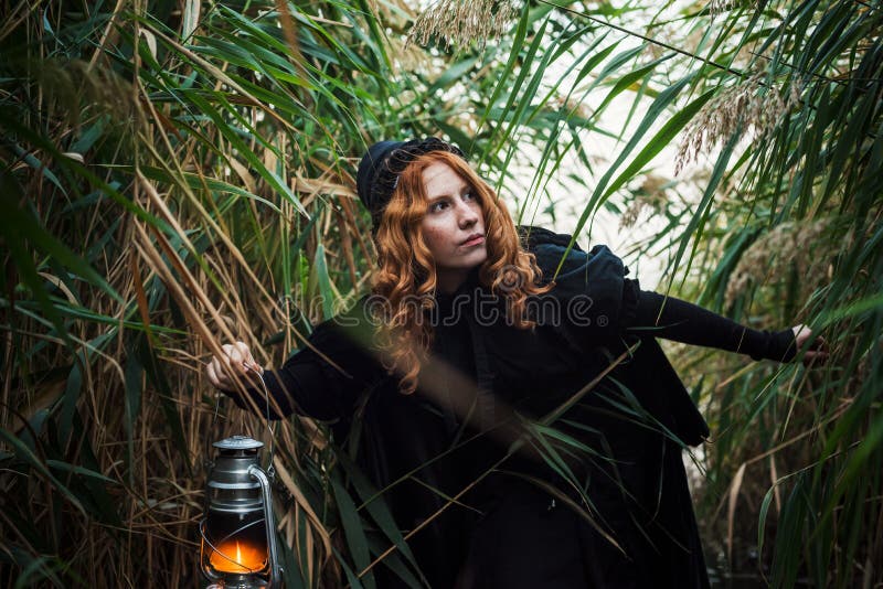 Witch with Light on a Swamp Stock Photo - Image of portrait, beautiful ...