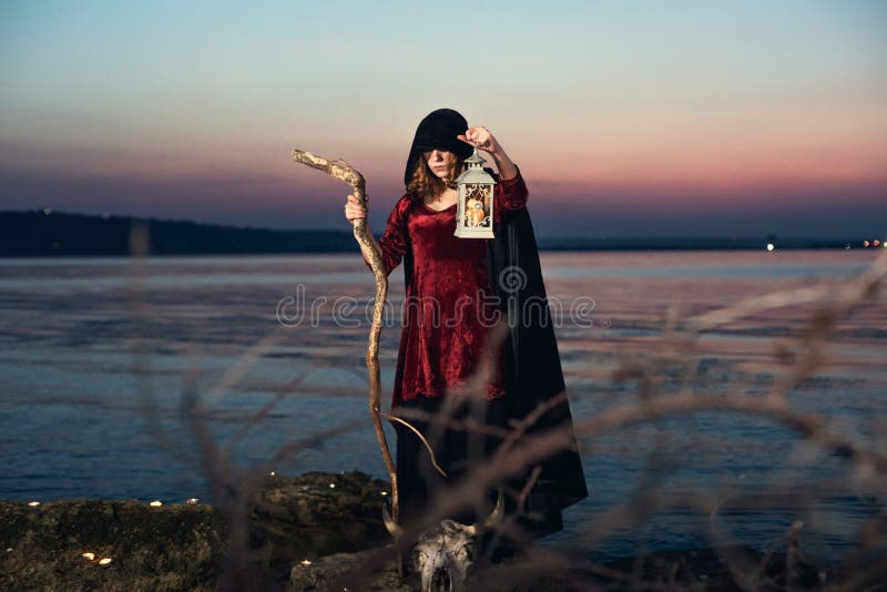 Witch with Light on a Swamp Stock Image - Image of magic, portrait ...