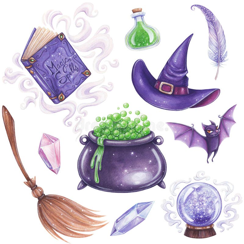 Witch Magic Attributes Set. Stock Illustration - Illustration of ...