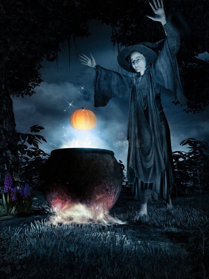 Witch and the Magic Cauldron Stock Illustration - Illustration of ...