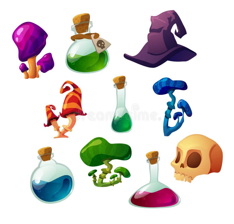 Witch Magic Stuff and Potion Ingredients Set, Flat Vector Illustration ...