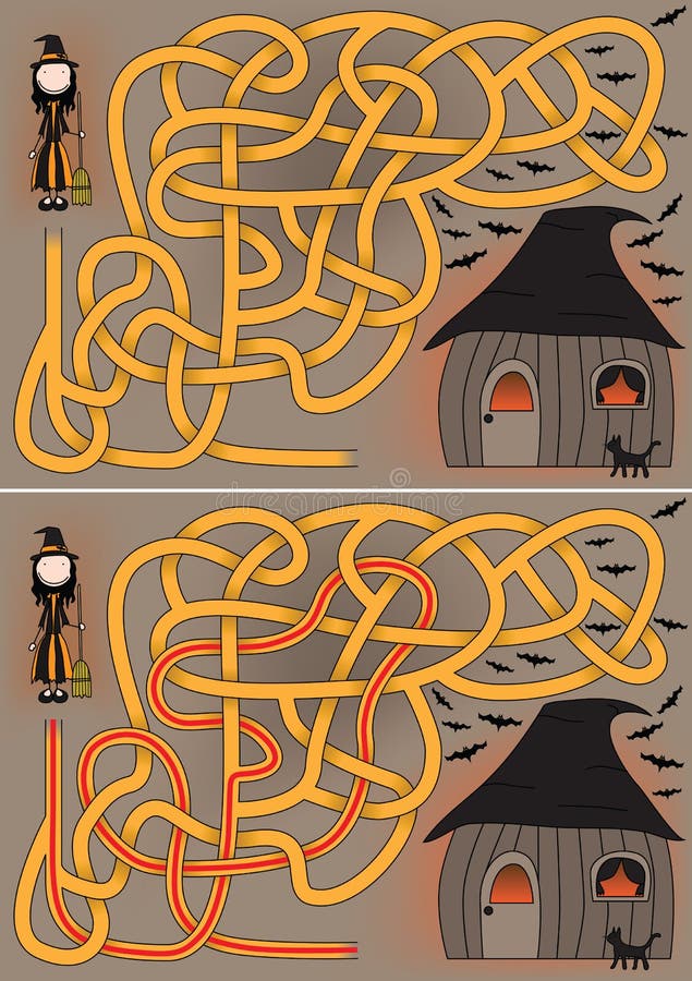 Witch maze stock vector. Illustration of cottage, puzzle - 30488371