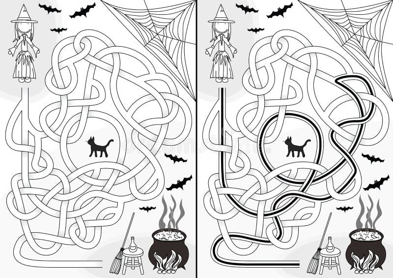 Witch maze stock vector. Illustration of white, composition - 59439861
