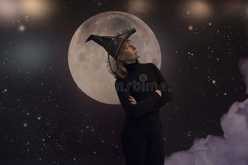 Witch, Moon and Clouds at Night Stock Illustration - Illustration of ...