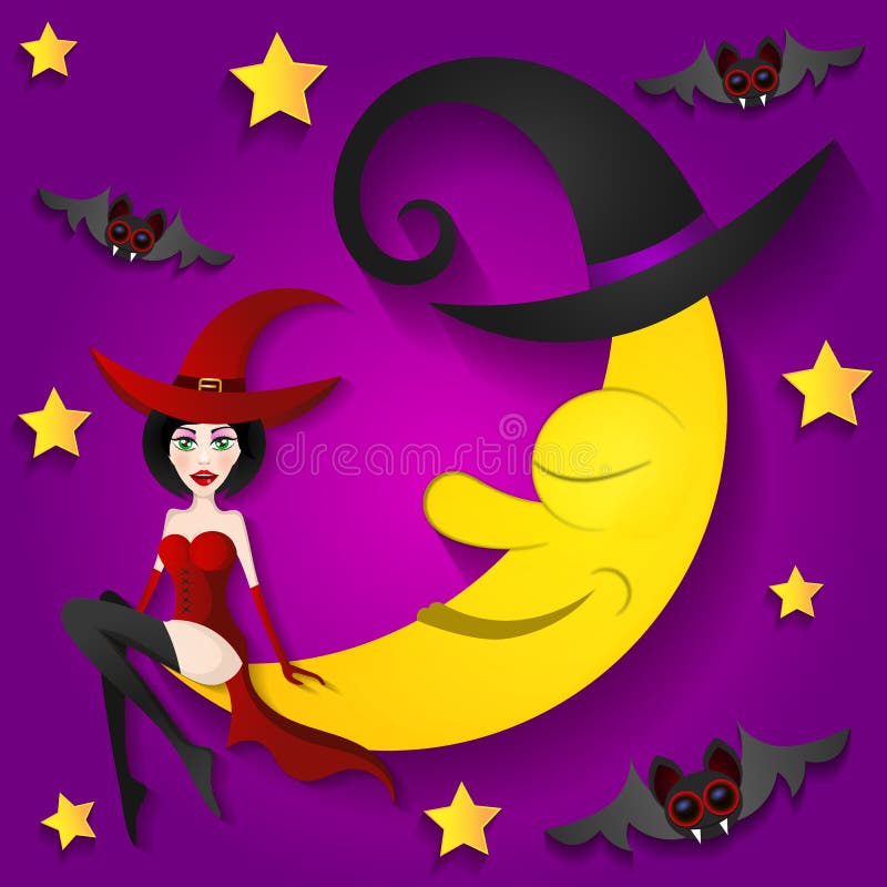 Witch on the moon stock vector. Illustration of witchcraft - 77877298