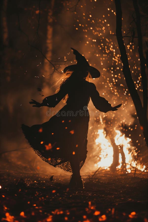 Witch Dancing with Magical Fire Sparks Around Stock Image - Image of ...
