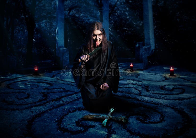 Witch in Night Forest Crop Version Stock Image - Image of hunched, evil ...