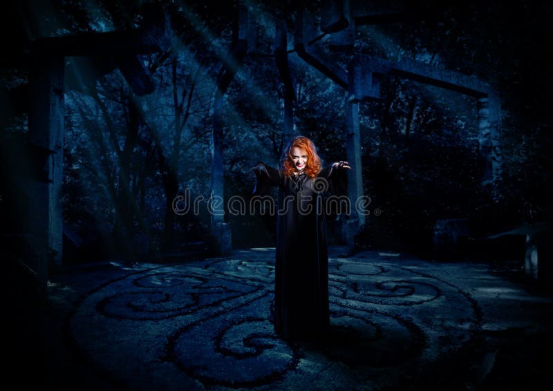Witch in night forest stock photo. Image of evil, gothic - 126837774