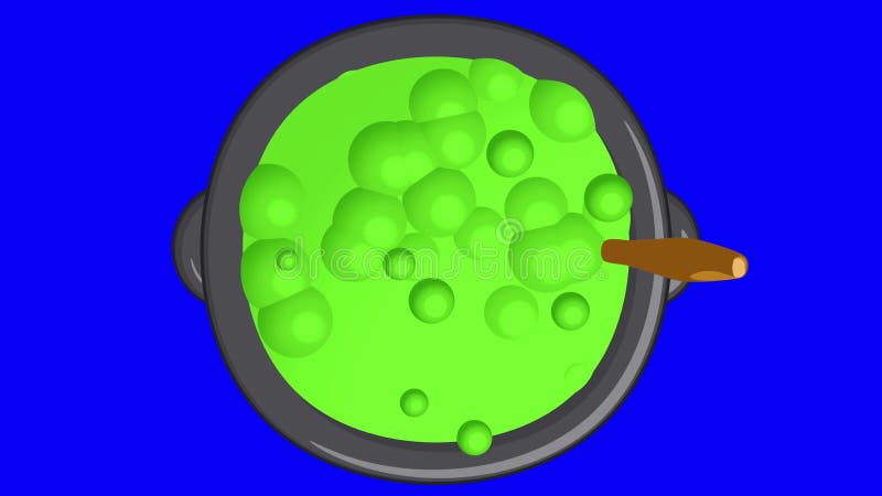 Witch Pot Boiling View from Above on Blue Screen Matte Background Stock ...