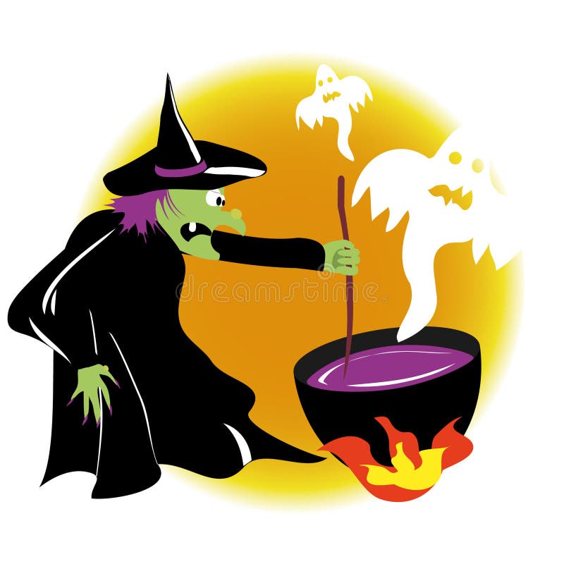 Silhouette of Witch Making Potion Stock Vector - Illustration of potion ...