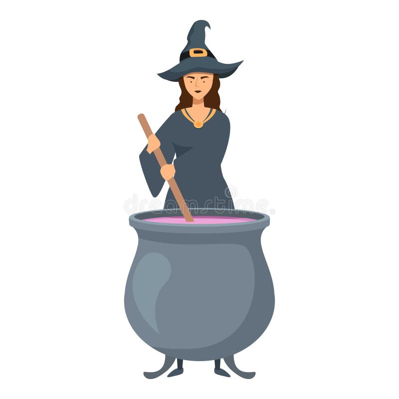 Witch is Stirring a Pink Potion in a Cauldron Stock Vector ...