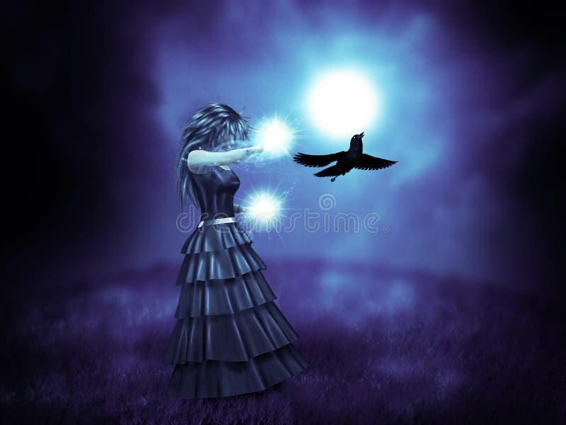 Witch and raven stock illustration. Illustration of moon - 26473917