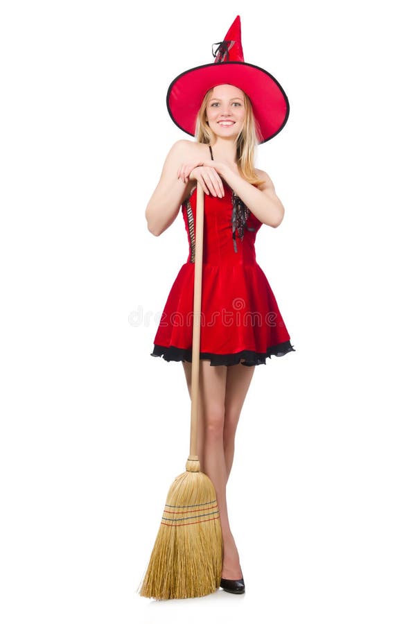 Witch in red dress stock image. Image of holiday, hair - 42843829