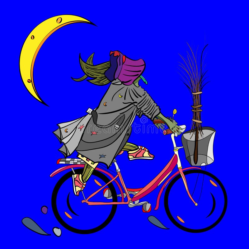 Witch riding a bicycle stock vector. Illustration of carnival - 73823509
