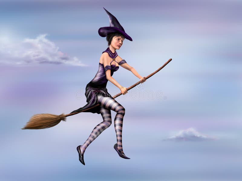 Witch riding her broom stock illustration. Illustration of witch - 23963409