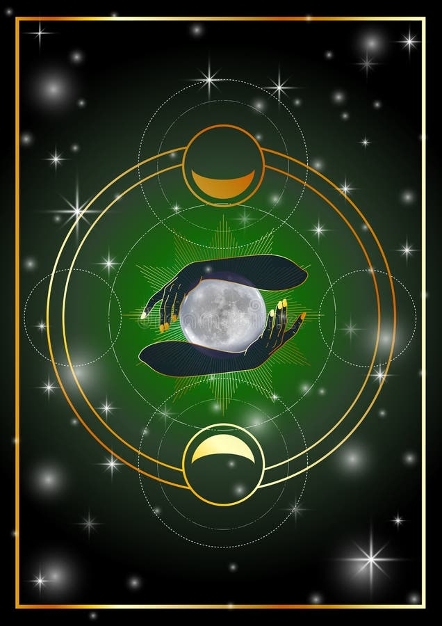 Witch Ritual Spells Incantations Under Full Moon Stock Vector ...