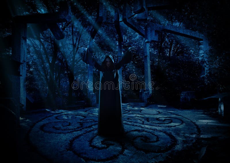 Witch in the ruins stock photo. Image of magic, costume - 126176058