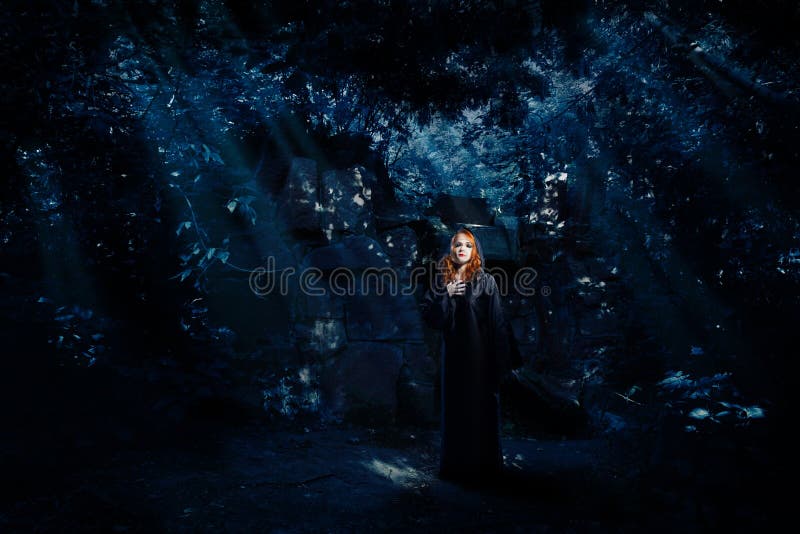 Witch in the ruins stock image. Image of halloween, bizarre - 126176183