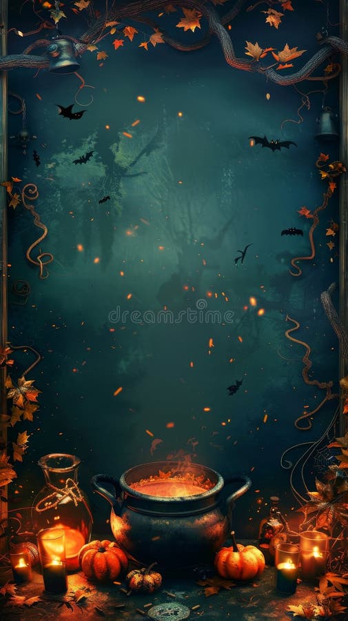 Witch S Brew Border with Cauldron and Magic Brew Stock Illustration ...