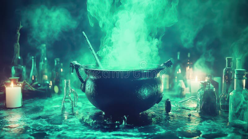 Witch S Brew: Cauldron Bubbling with Emerald Smoke and Ancient Potions ...