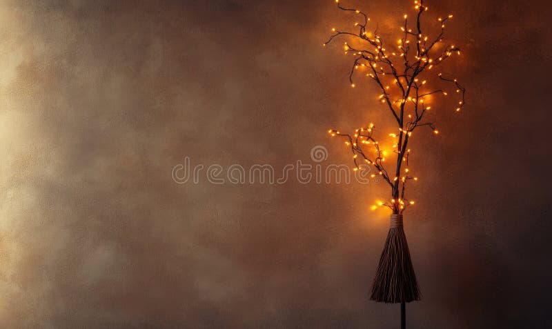 Witches Broom Adorned with Glowing Garlands Stock Image - Image of ...
