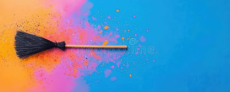 Witch S Broom Flat Design Side View Halloween Theme Watercolor ...