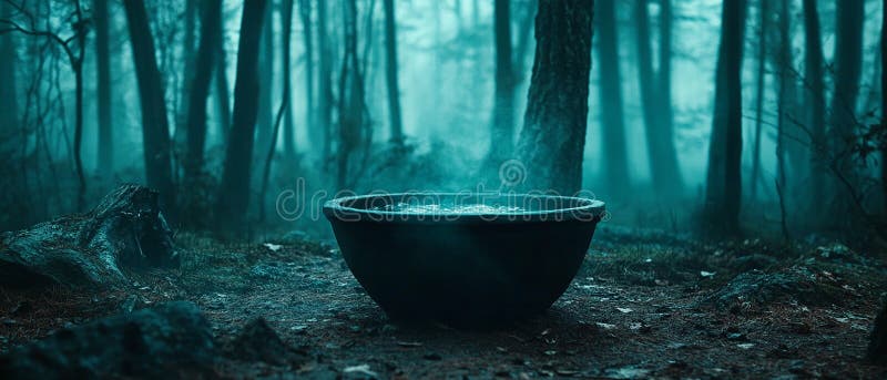 Witch S Cauldron Bubbling in a Haunted Forest Stock Illustration ...