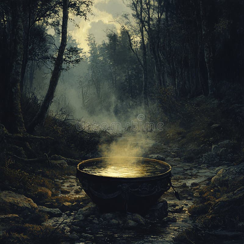 Witch S Cauldron Bubbling in a Haunted Forest Stock Illustration ...