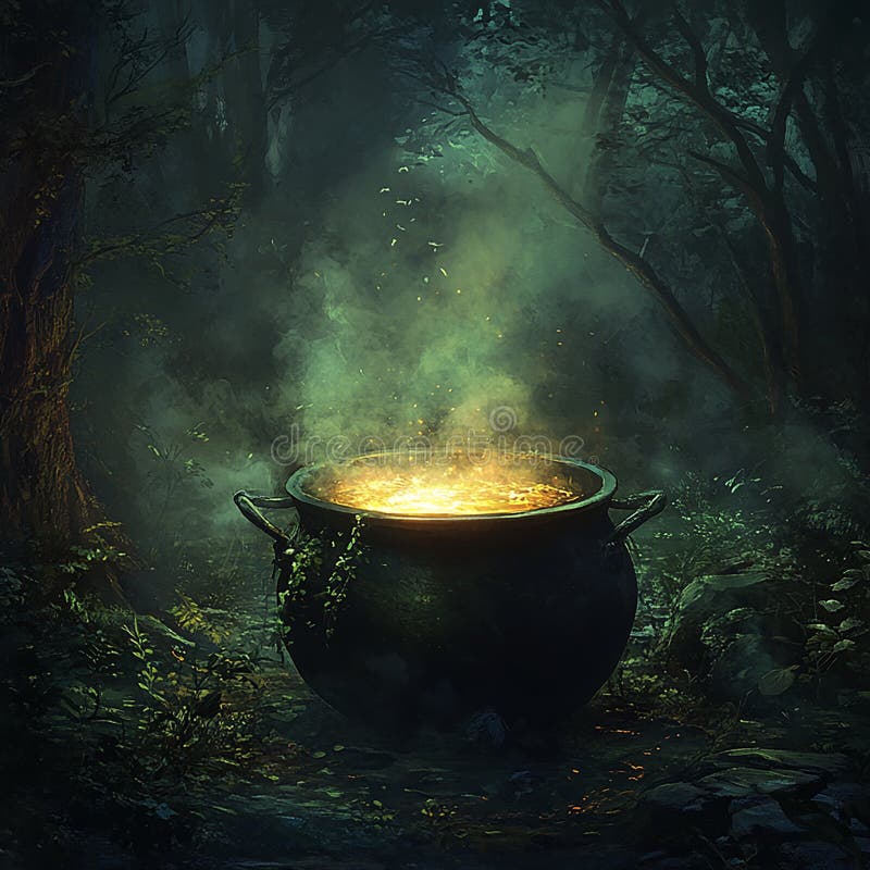 Witch S Cauldron Bubbling in a Haunted Forest Stock Illustration ...