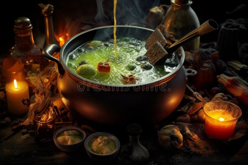 Witch S Cauldron and Potions Stock Illustration - Illustration of ...