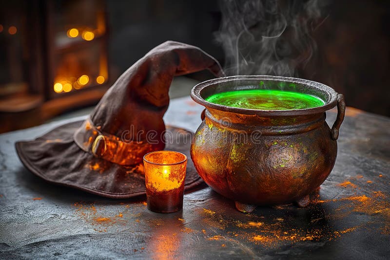 A Witch S Cauldron with a Wizard S Hat in Celebration of Halloween ...