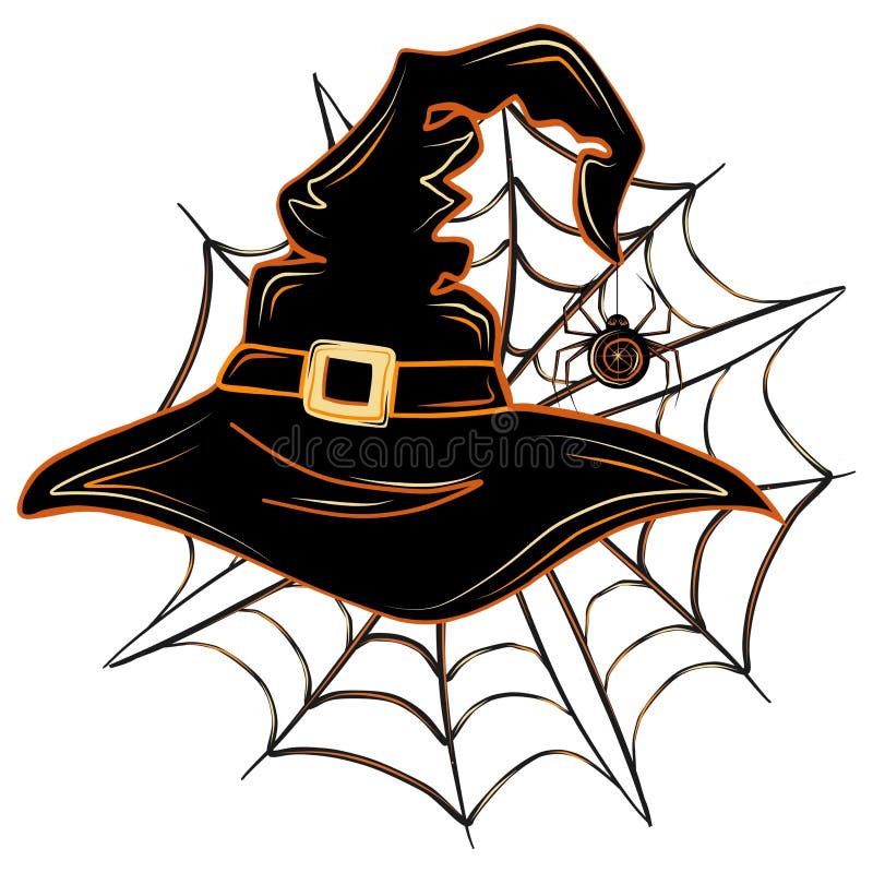 Witch S Hat with Cobweb and Spider Black. Stock Illustration ...