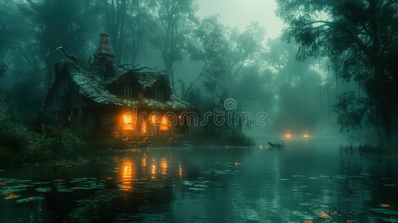 A witch s hut in the swamp stock illustration. Illustration of ...