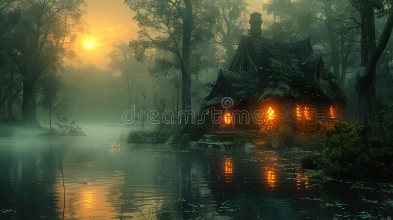 A witch s hut in the swamp stock illustration. Illustration of grunge ...