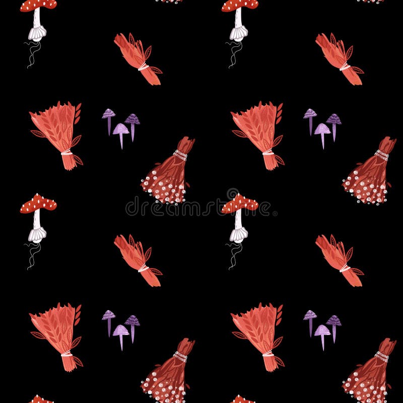 Witch Seamless Pattern. Potions Made from Dried Herbs, Dried Flowers ...