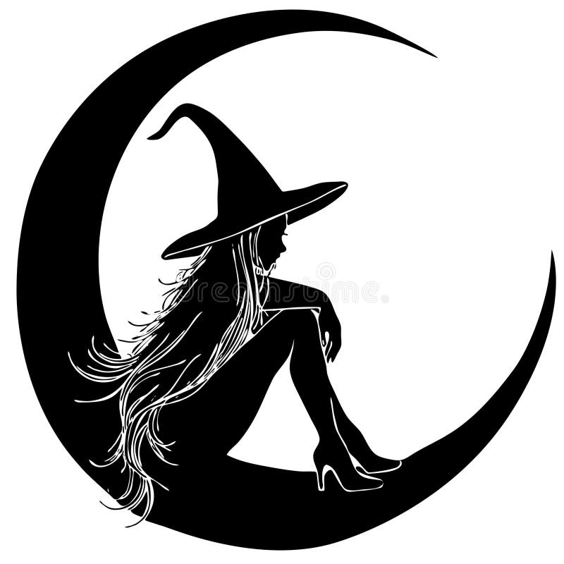 Witch Sitting in a Crescent Moon Illustration Stock Vector ...