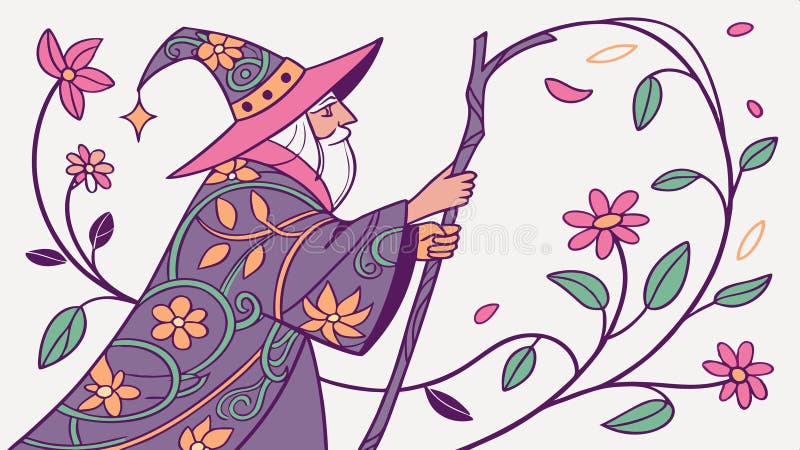 Witch with Staff Character, Fantasy and Magic Themed Illustration ...