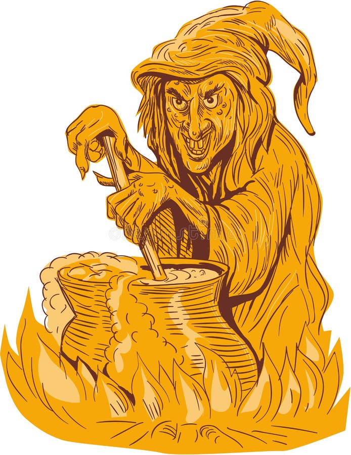 Witch Stirring Cooking Brew Pot Stock Illustration - Illustration of ...