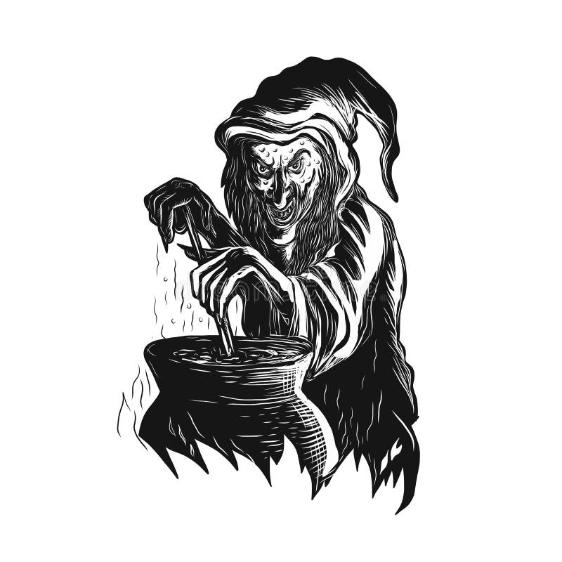 Witch Stirring Cooking Brew Pot Stock Illustration - Illustration of ...