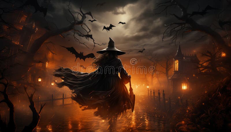 A Witch at Stormy Sunset Light Stock Photo - Image of candy, ghost ...